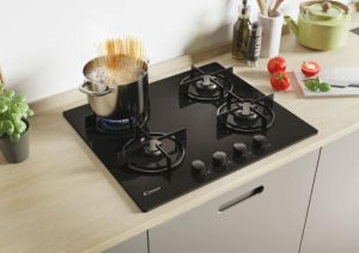 Candy CVW6BB 60cm 4 Burner Gas On Glass Gas Hob Black Built In Kitchens ...