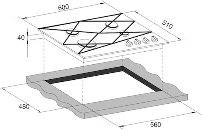 CATA UBGOG60DH 60cm 4 Burner Gas on glass Gas Hob Black Built In ...