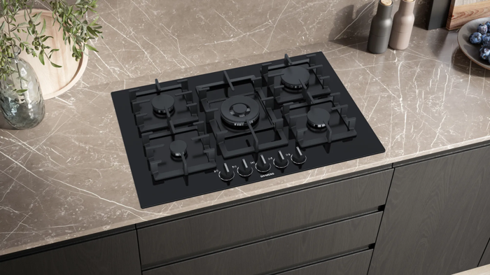 Siemens EP7A6QB90 iQ500 75cm Tempered glass Gas Hob Black Built In ...