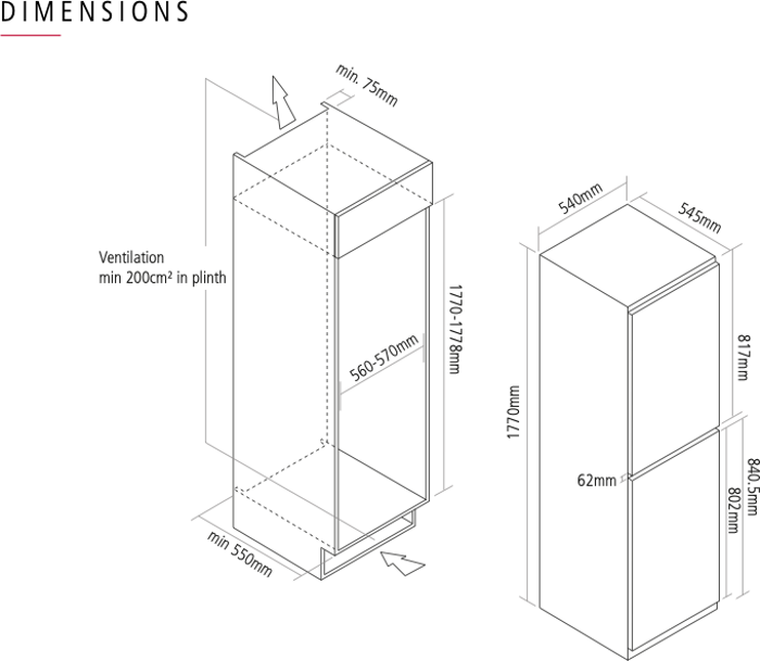 Caple Ri5505 ( 50/50 *Frost Free* ) Built-in Fridge-Freezer White Built ...