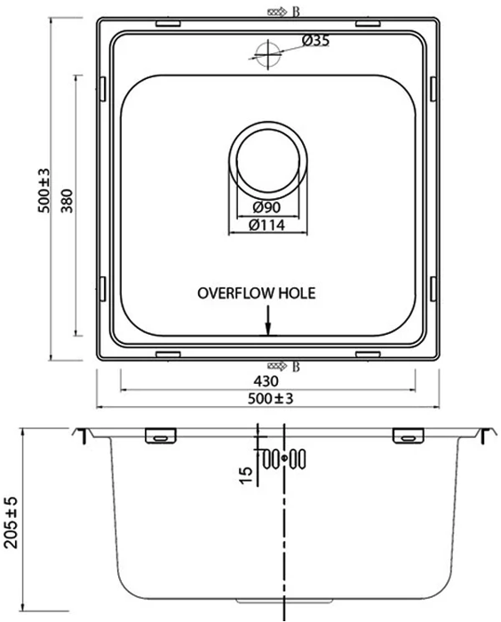 Leisure AL500/ Albion 500x500 Single Bowl Including waste kit Inset ...