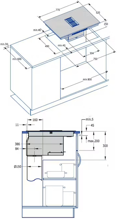 CATA ICONFXP75DDG Vented Induction Hob + ICONFKIT2 Vented Plinth Kit ...