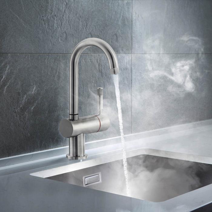 Montpellier OneStream Swan Spout Hot Boiling Water Tap Brushed Steel ...